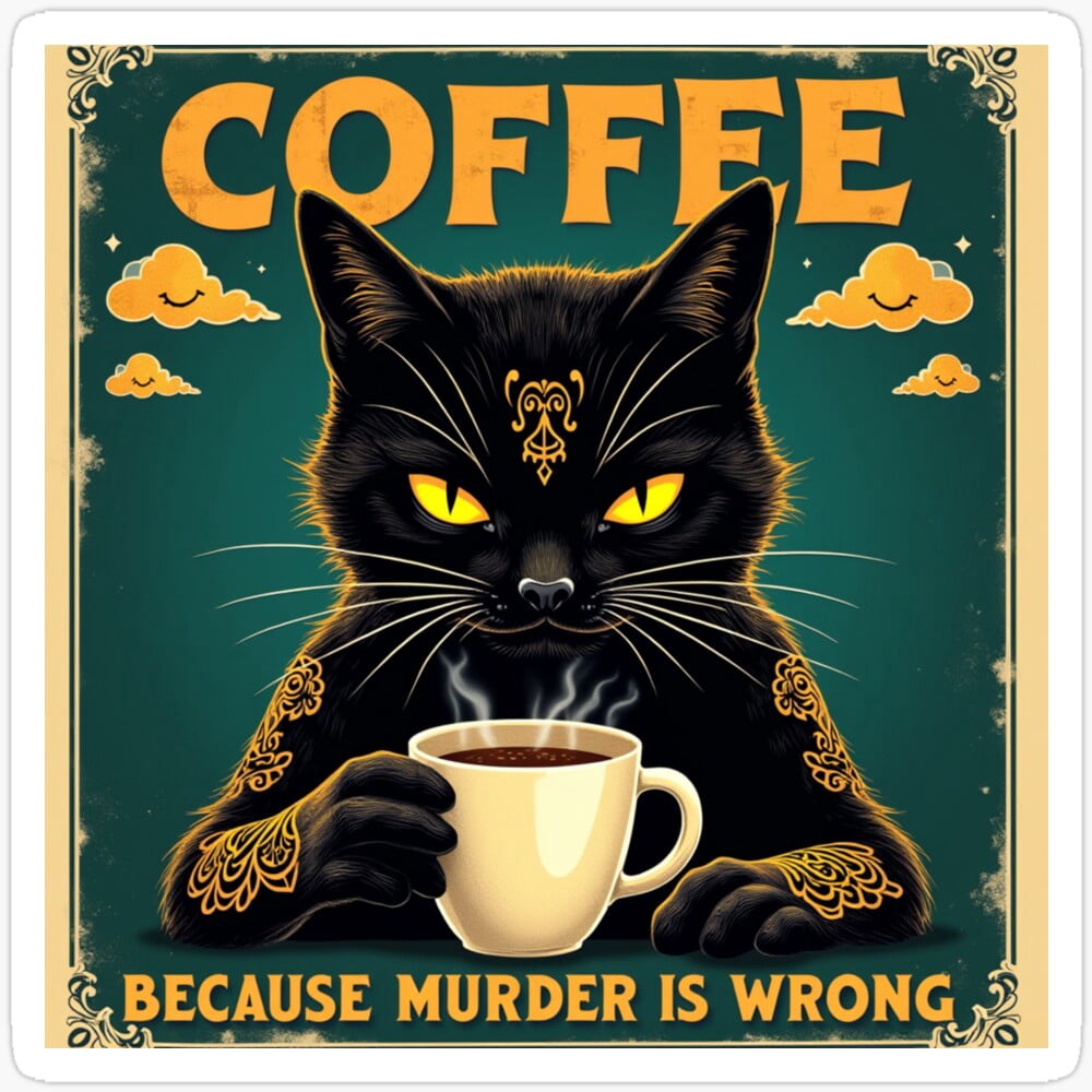 Kira Sticker - Coffee & Chaos Black Cat Dark Poster Gift For You ...