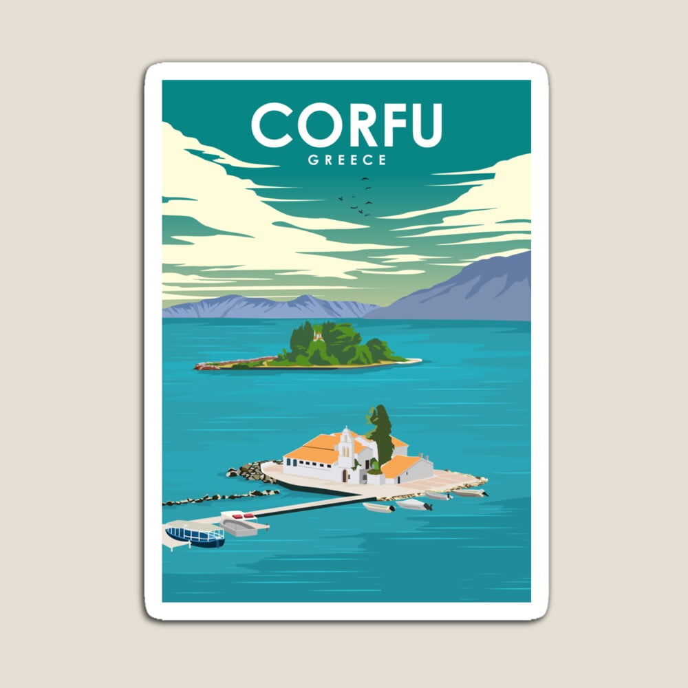 Kira Sticker With Corfu Greece Vintage Minimal Retro Travel Poster ...