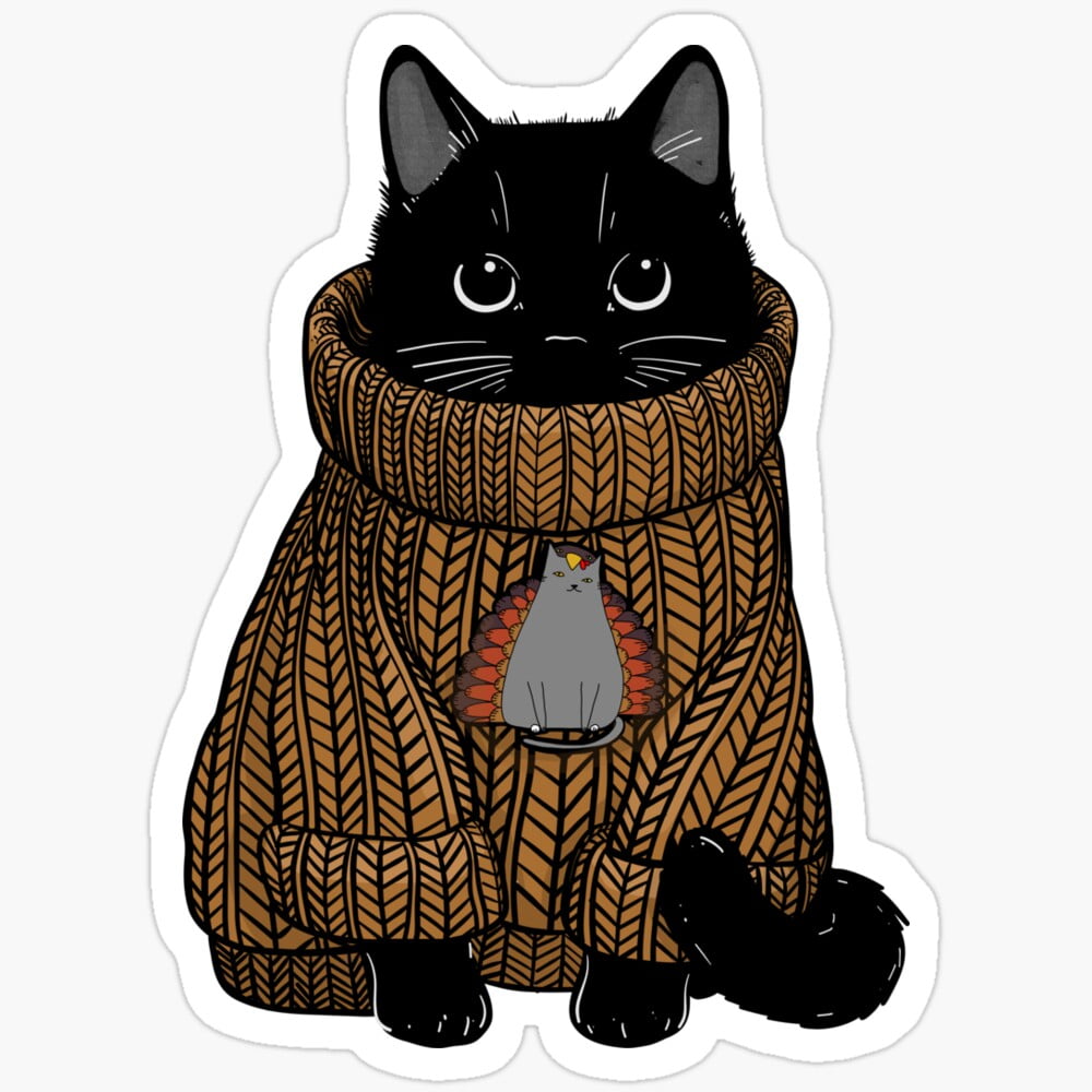 Kira Sticker - Cozy Turkey Sweater Cat - Phone Stickers, Waterproof ...