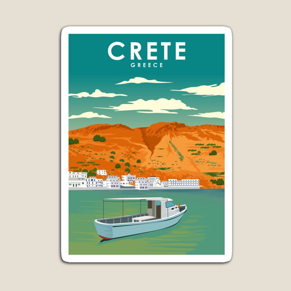 Kira Sticker With Crete Greece Vintage Minimal Retro Travel Poster ...