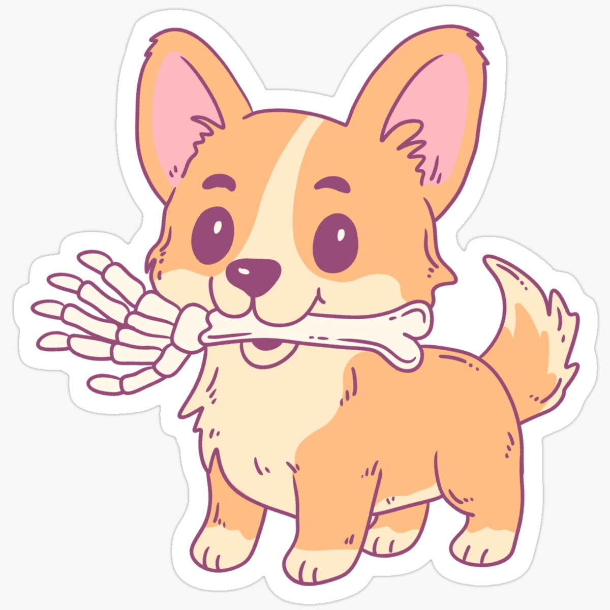 Kira Sticker - Cute Corgi With Skeleton Bone Sticker, Funny Waterproof ...