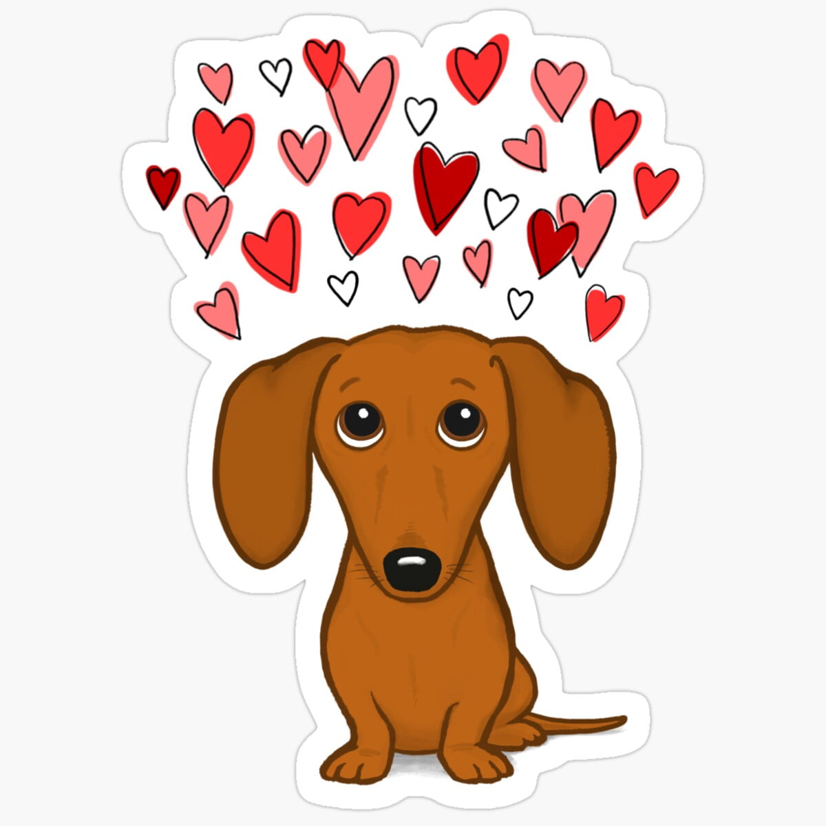 Kira Sticker - Cute Dachshund With Hearts Sticker, Funny Waterproof ...