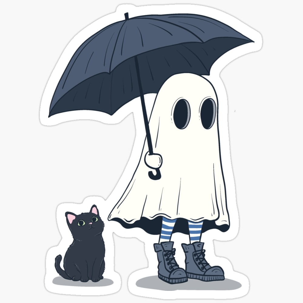 Kira Sticker - Cute Ghost And Cat - Phone Stickers, Waterproof Decals ...