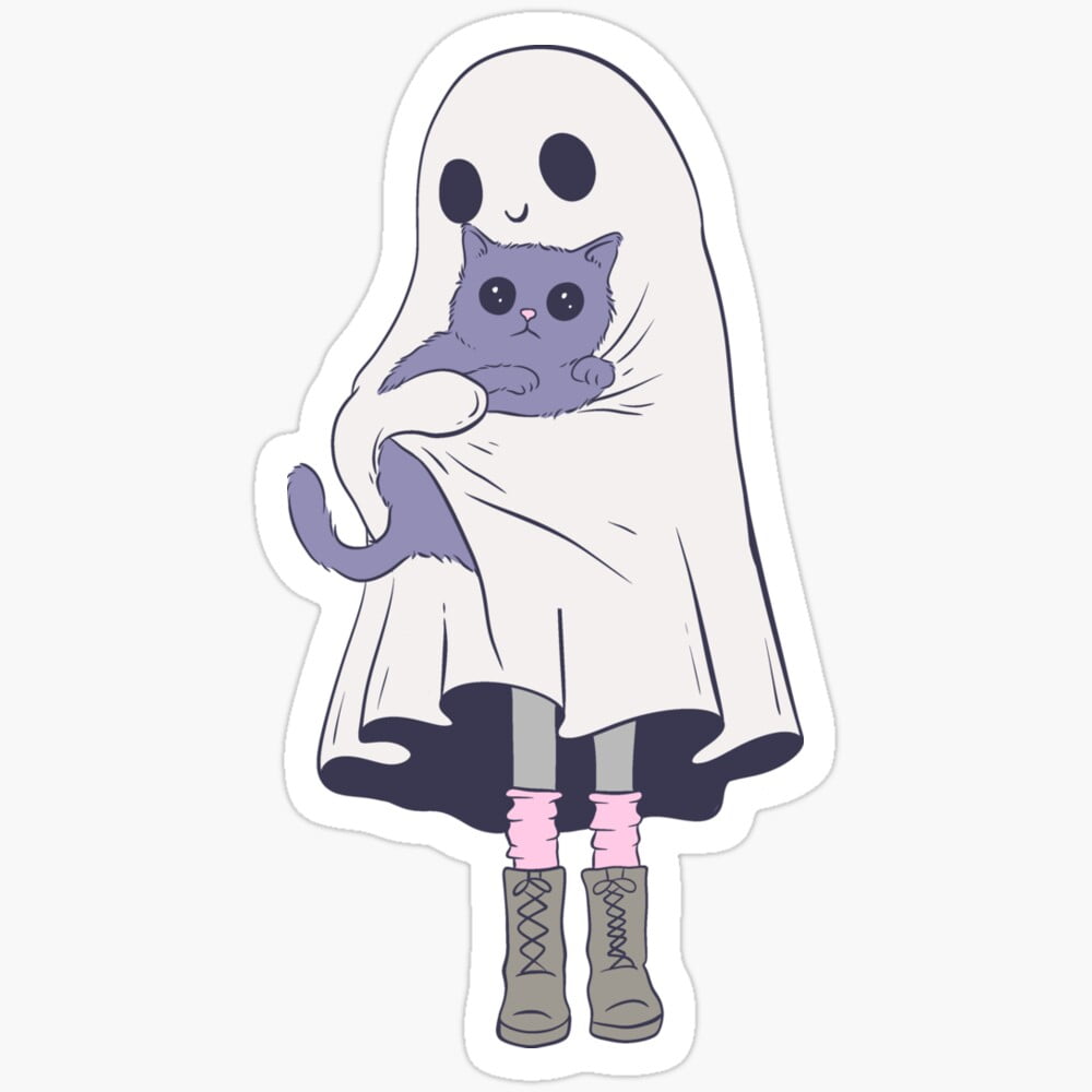 Kira Sticker - Cute Ghost Holding Cat - Phone Stickers, Waterproof ...