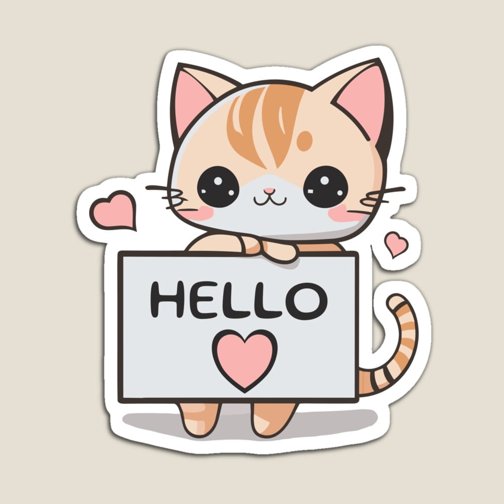 Kira Sticker With A Cute Kitten Holding A Board With The Words Hello. Sweet Greetings ...