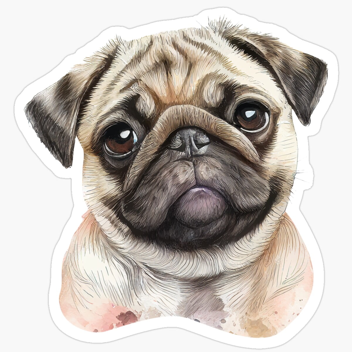 Kira Sticker - Cute Lady Pug Portrait Sticker, Funny Waterproof Decal ...