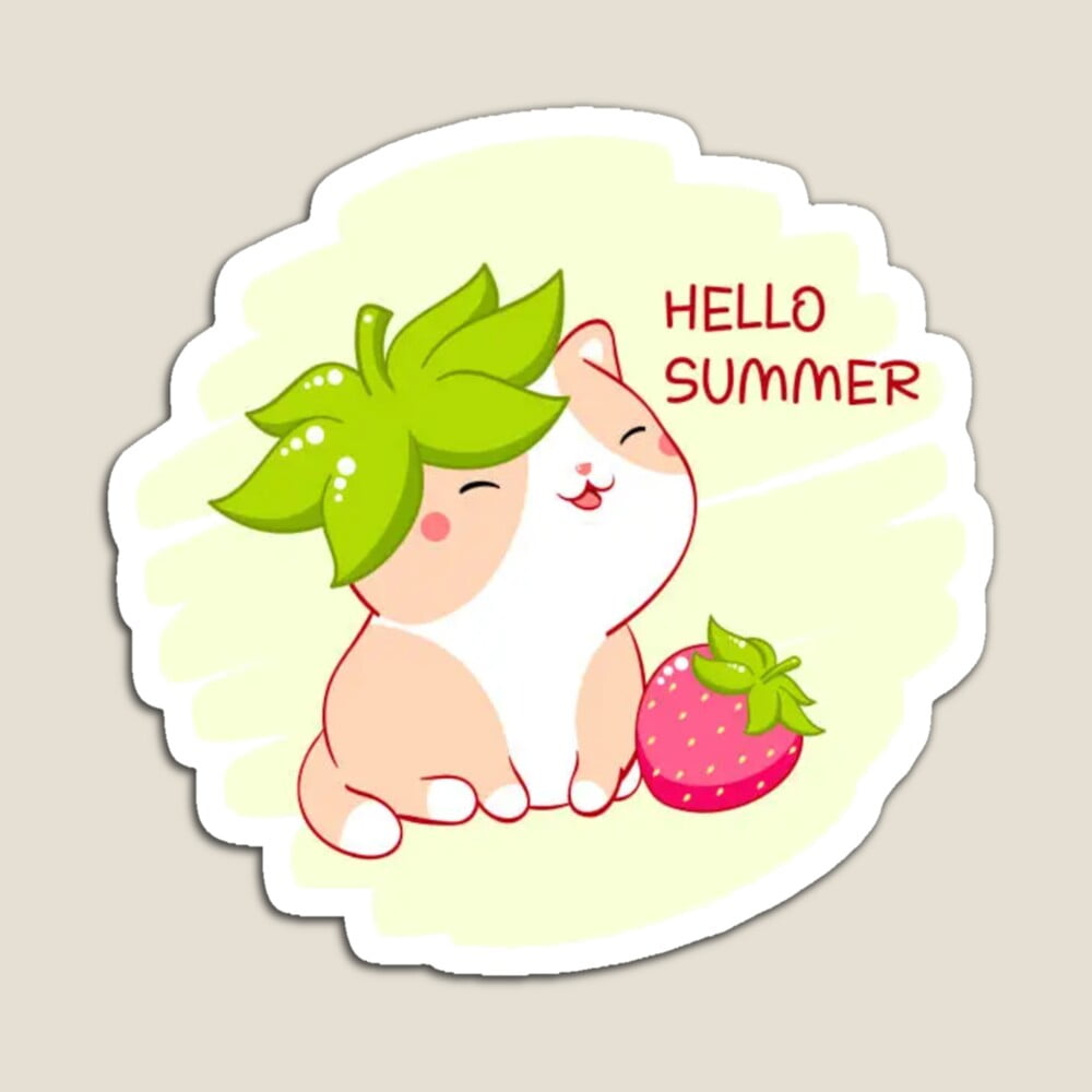 Kira Sticker With Cute Pink Cartoon Cat Saying "Hello Summer" Funny ...