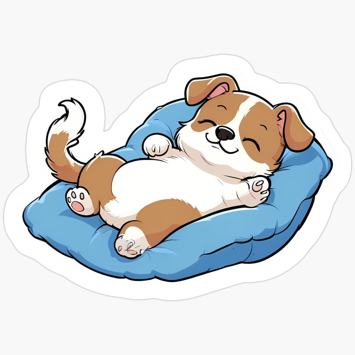 Kira Sticker - Cute Relaxing Puppy On Cozy Bed Sticker, Funny ...