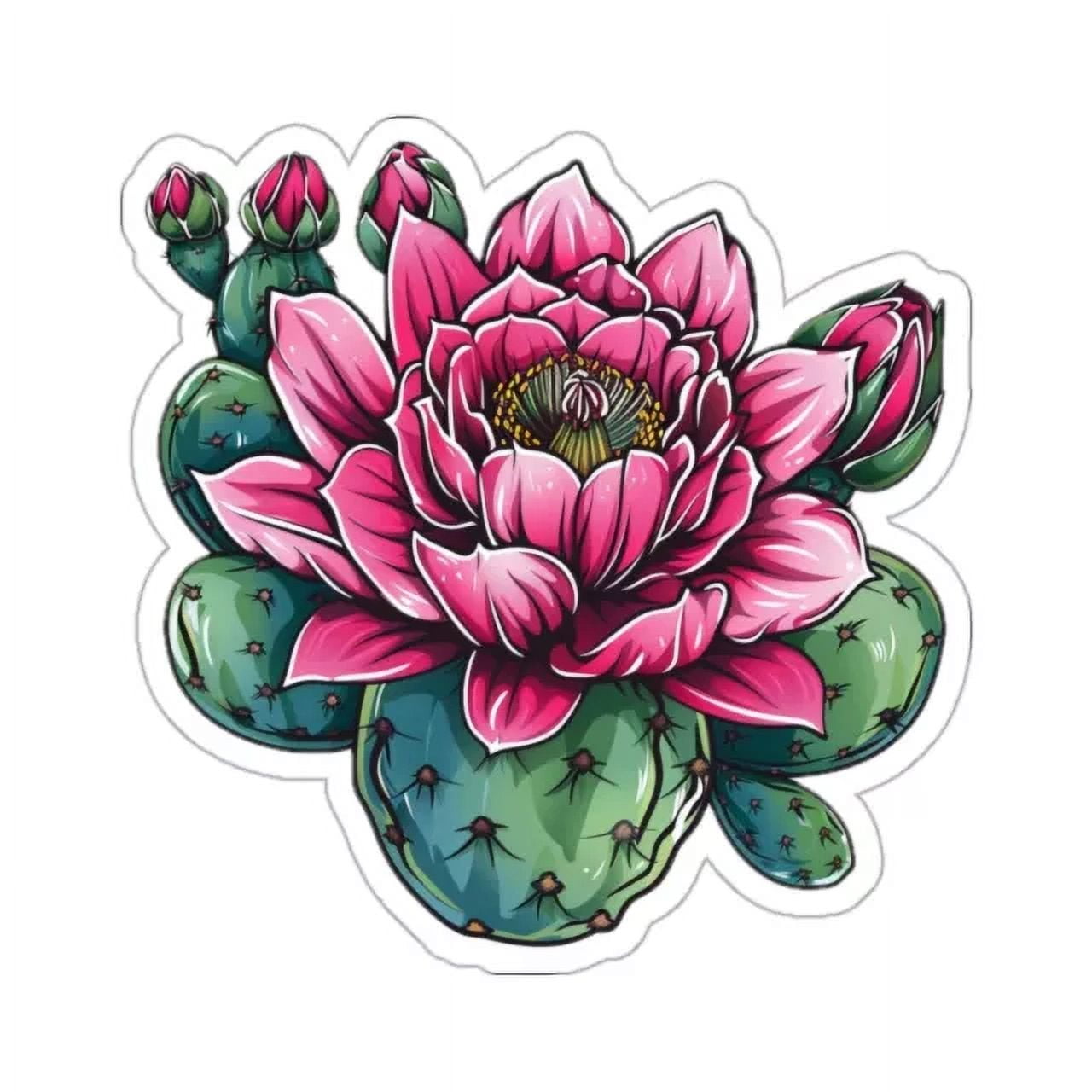Kira Sticker With Desert Cactus Pink Flower Realistic Nature Artwork ...