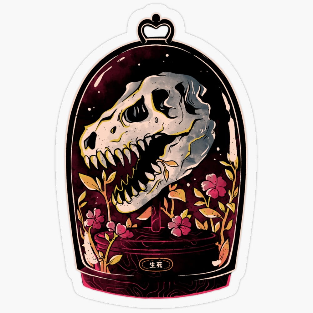 Kira Sticker With Dino Relic - Cute Flowers Skull Gift Transparent ...