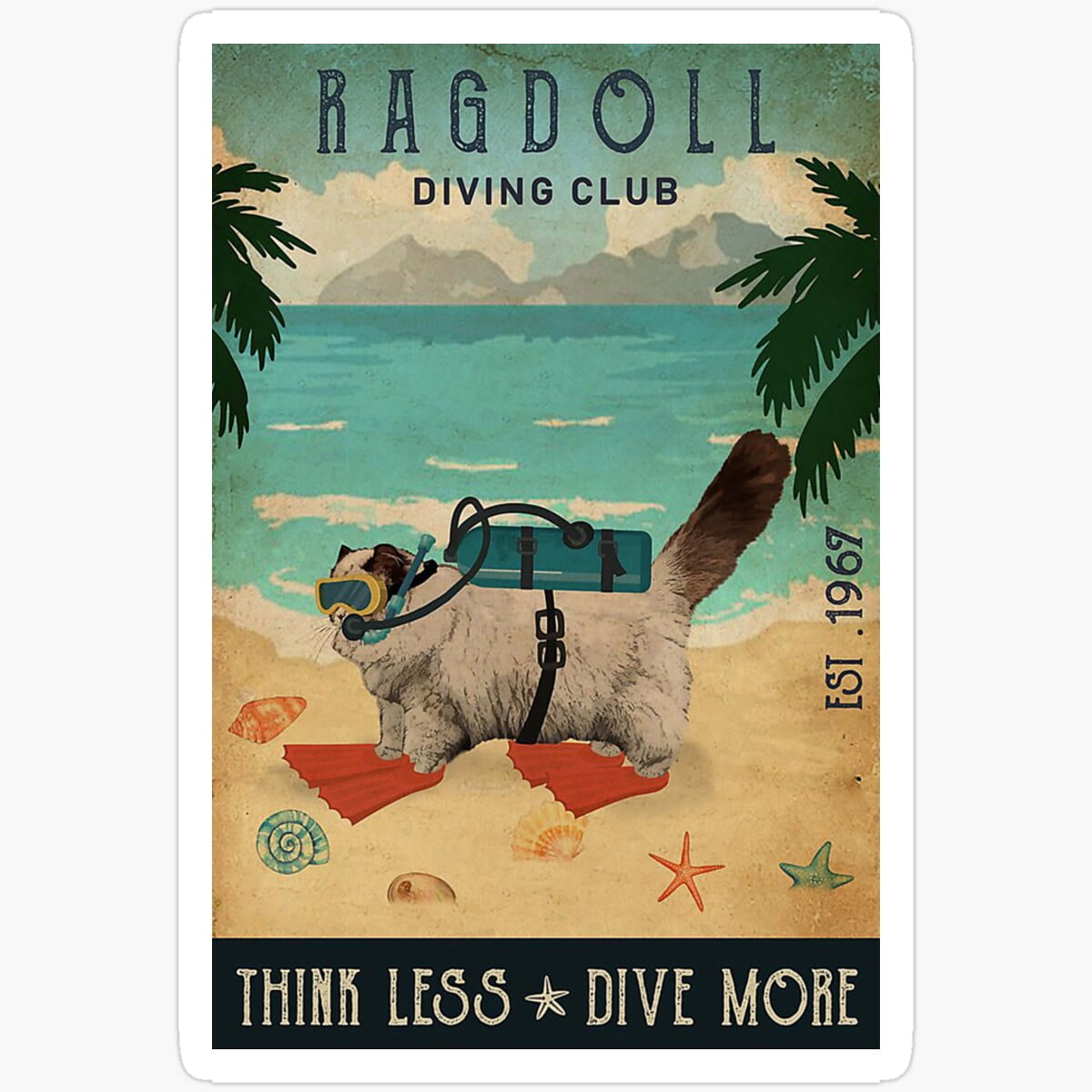 Kira Sticker - Diving Ragdoll Cat Gift Diving Beaches Sticker, Funny ...