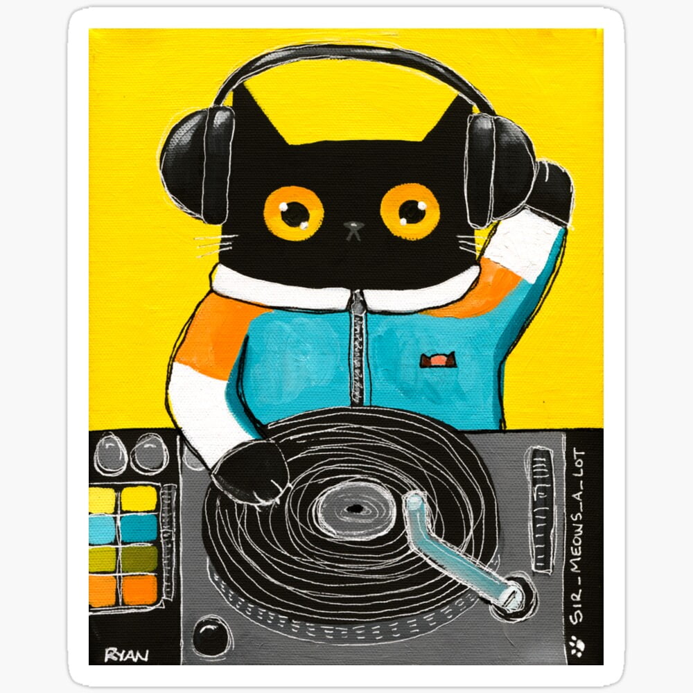 Kira Sticker - Dj Cat 2 - Phone Stickers, Waterproof Decals Water ...