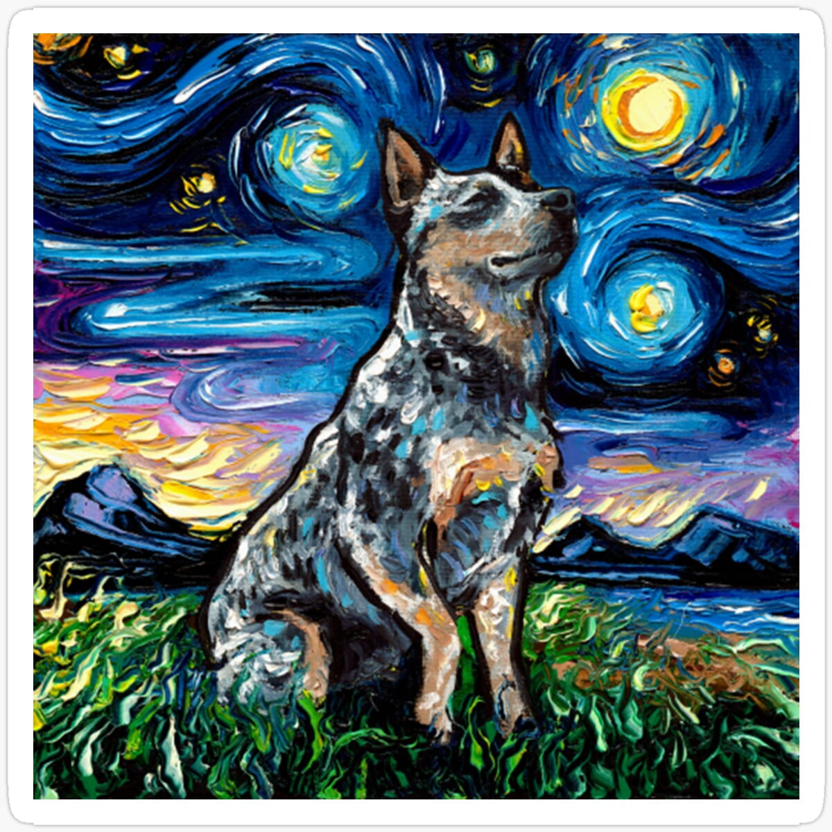 Kira Sticker - Dog Blue Heeler Night Sticker, Funny Waterproof Decal ...