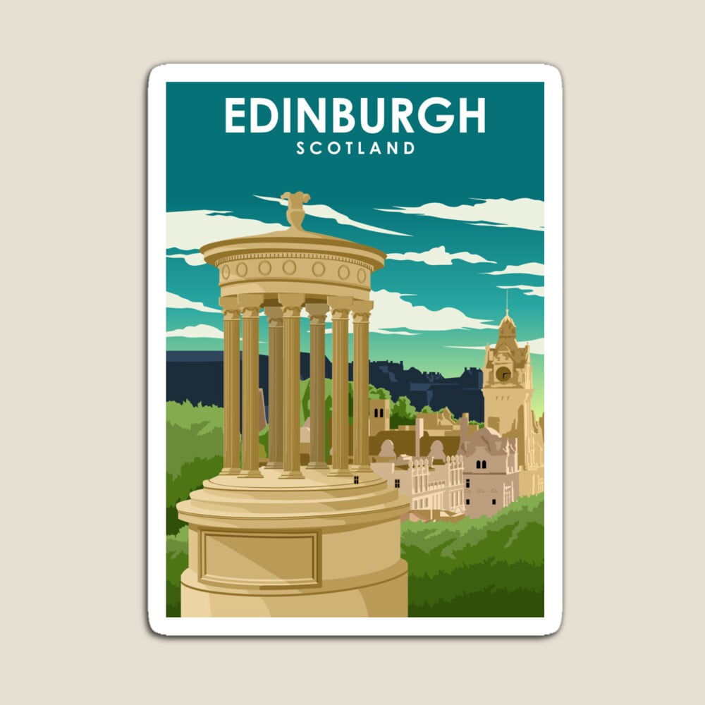 Kira Sticker With Edinburgh Scotland Vintage Minimal Travel Poster ...
