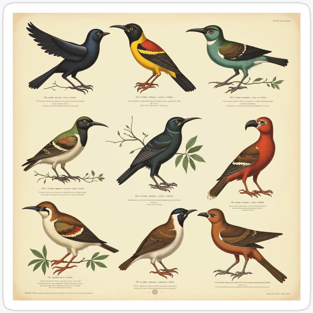Kira Sticker - Exotic Birds Of The Kanto Region - Vintage Nature Poster ...