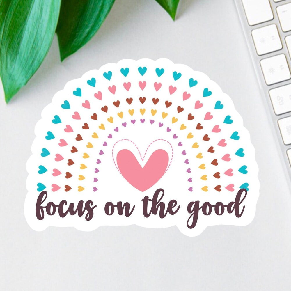 Kira Sticker - Focus On The Good, Boho Rainbow, Heart Label, Rainbow ...