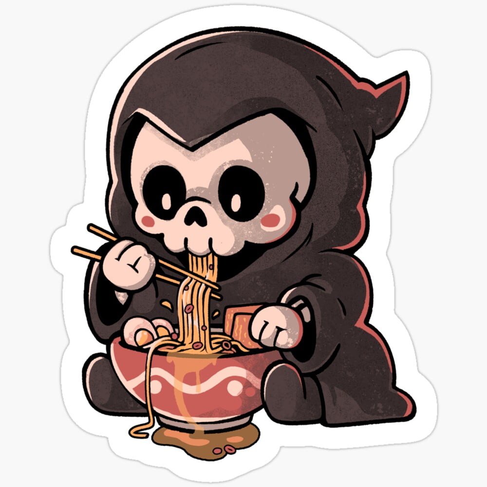 Kira Sticker With Forever Hungry - Cute Cool Skull Lamen Food Gift ...