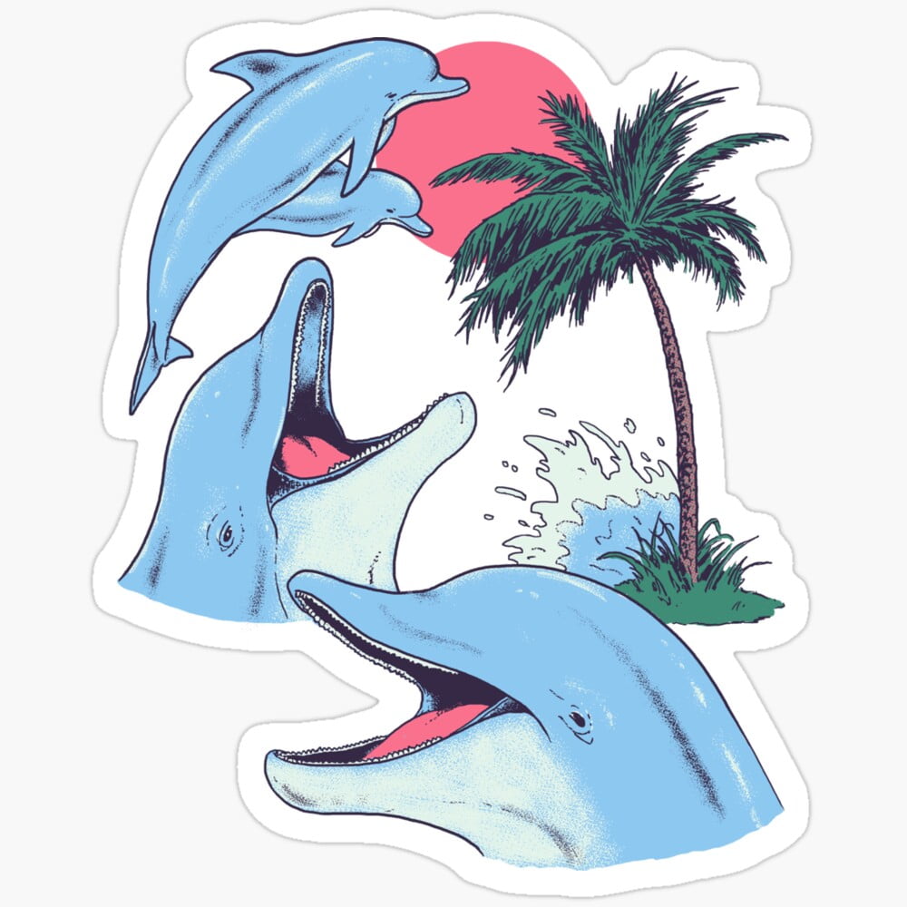 Kira Sticker - Four Dolphin Palm Tree Sticker - Single, Trio, Or Squad ...