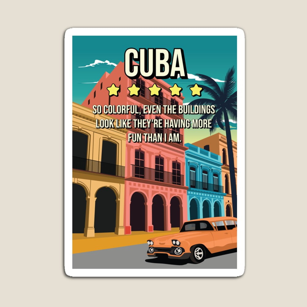 Kira Sticker With Funny Cuba Havana Colorful Houses Travel Poster ...