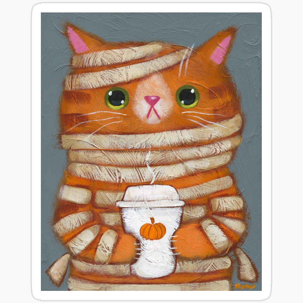 Kira Sticker - Ginger Mummy Cat With Coffee - Phone Stickers ...