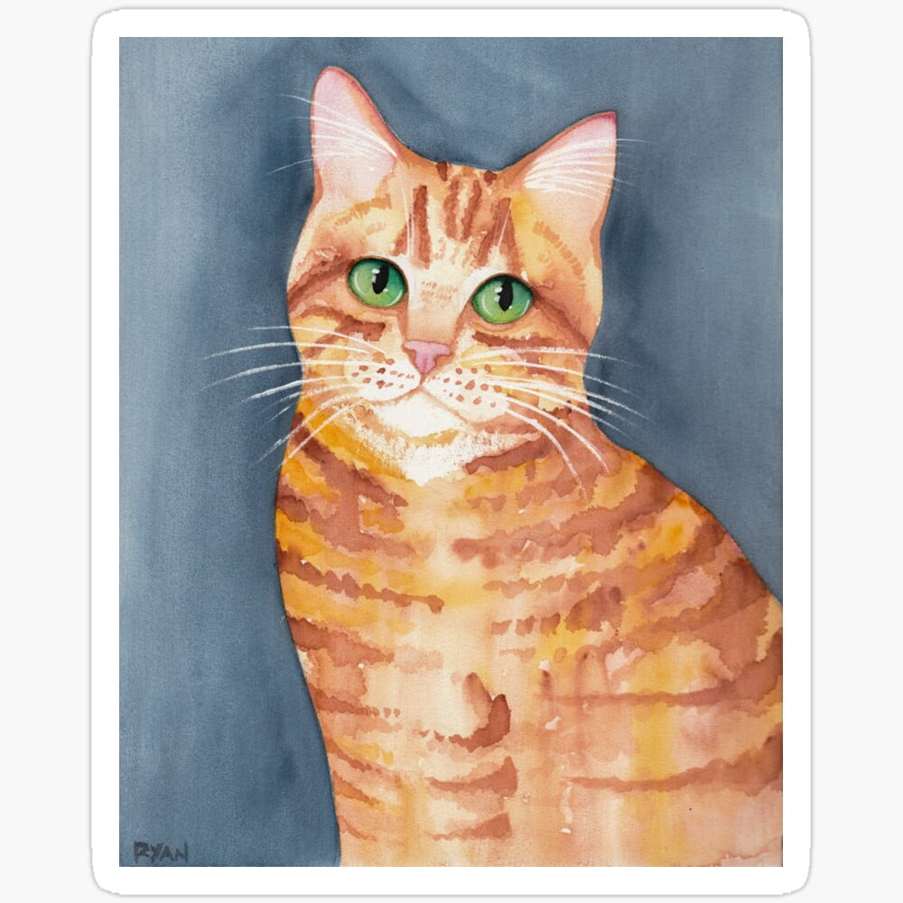 Kira Sticker - Ginger Tabby Watercolor - Phone Stickers, Waterproof ...