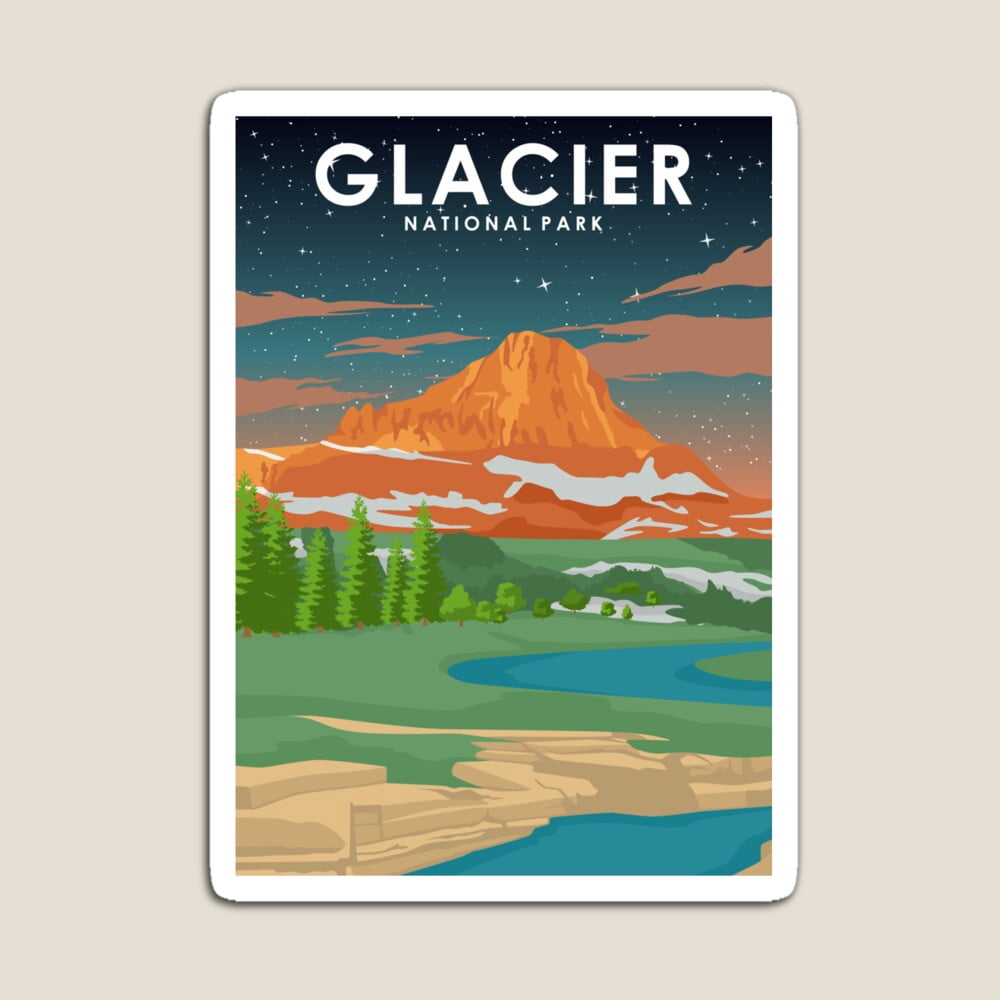 Kira Sticker With Glacier National Park At Night Vintage Minimal Retro ...