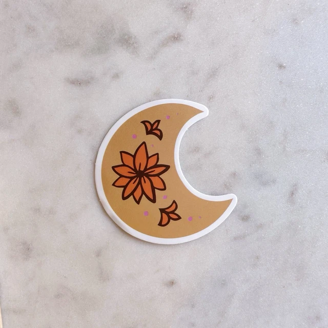 Kira Sticker With Golden Moon With Flowers Water Resistant Vinyl ...