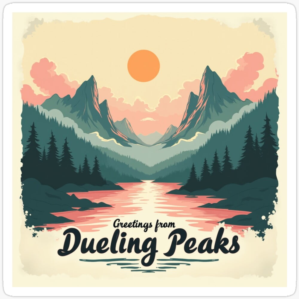 Kira Sticker - Greetings From Dueling Peaks - Retro Travel Poster Gift ...