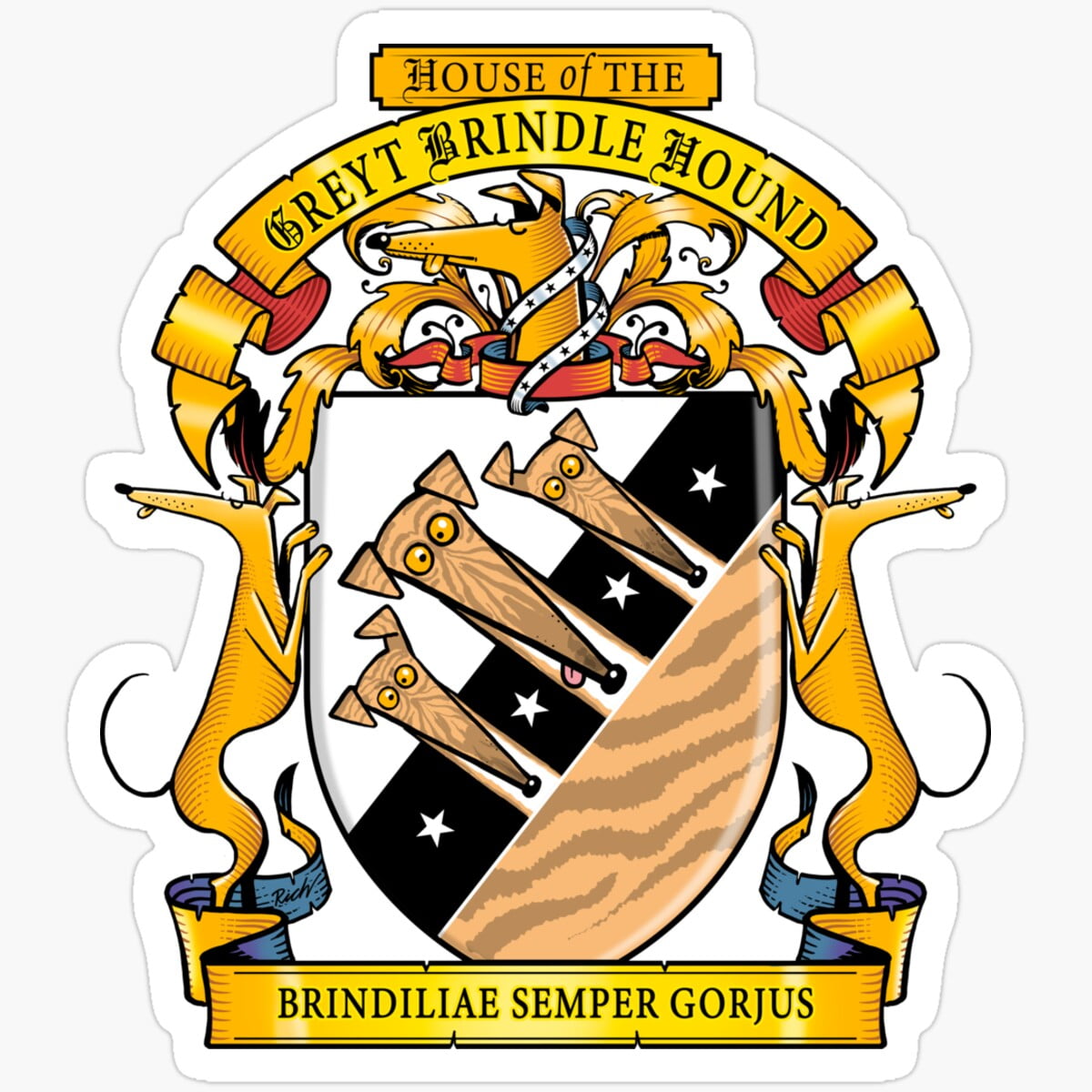 Kira Sticker - Greyhound Heraldry: Greyt Brindle Hound Sticker, Funny ...