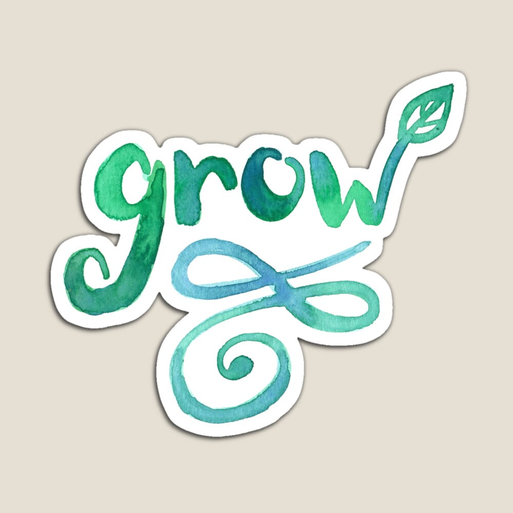 Kira Sticker With Grow Watercolour Word Lettering Green Blue Sticker ...