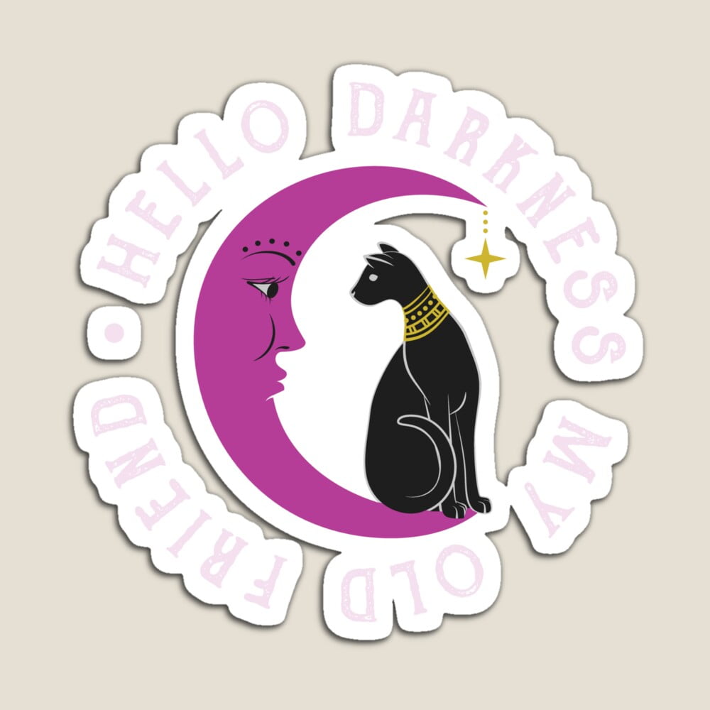 Kira Sticker With Hello Darkness My Old Friend Cat Moon Goth Decorative ...