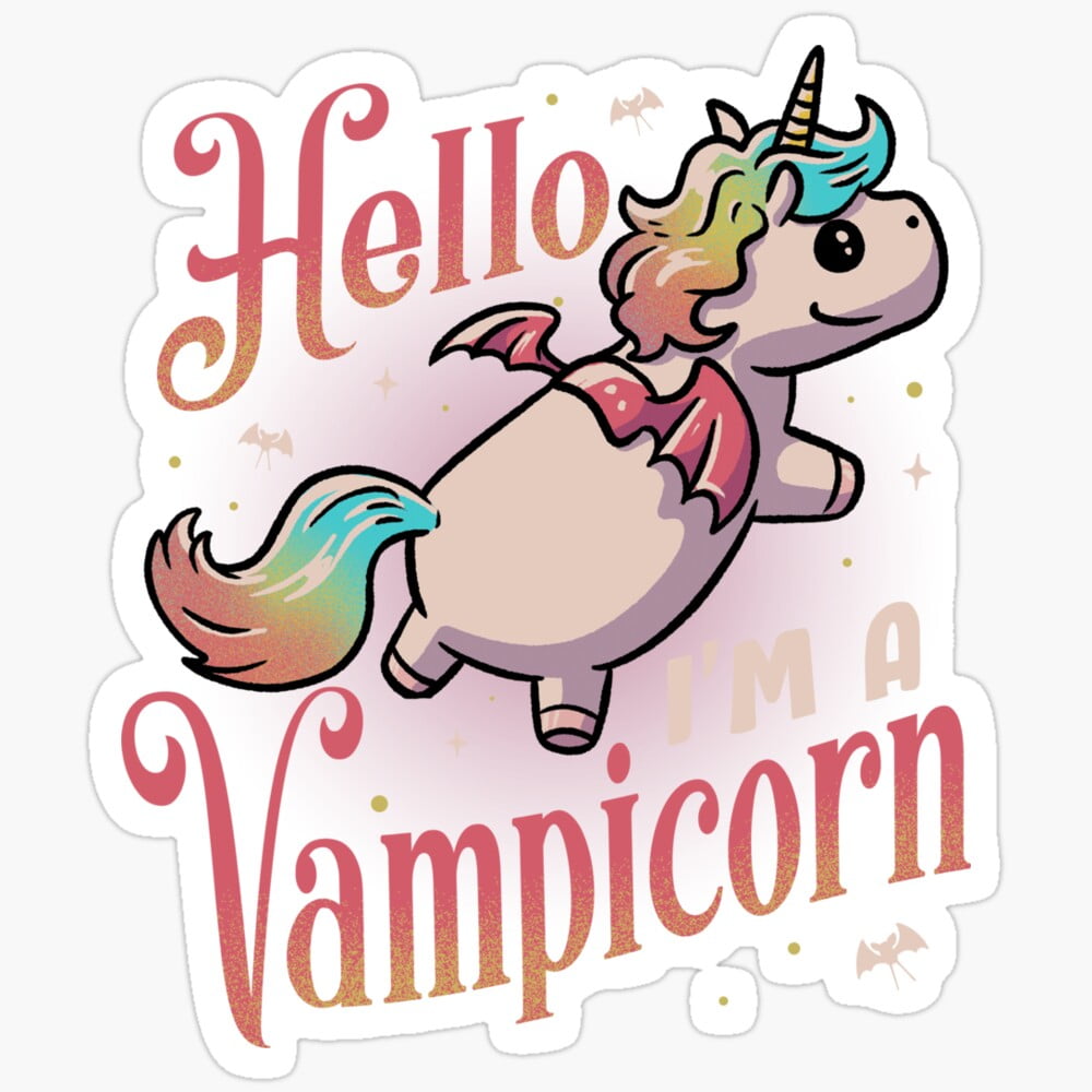 Kira Sticker With Hello, I'M A Vampicorn Cute Spooky Glossy Decorative ...