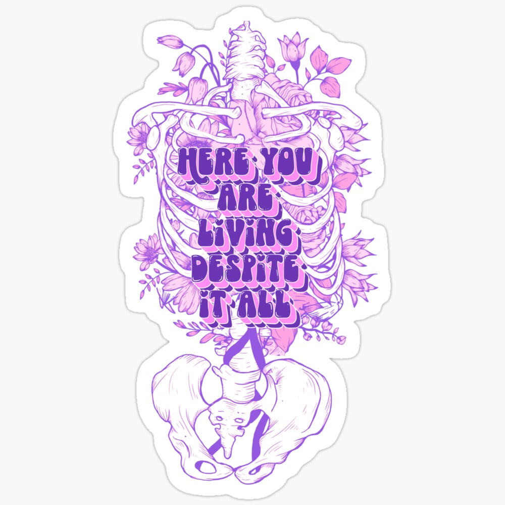 Kira Sticker - Here You Are Living Despite It All Skeleton & Flowers ...