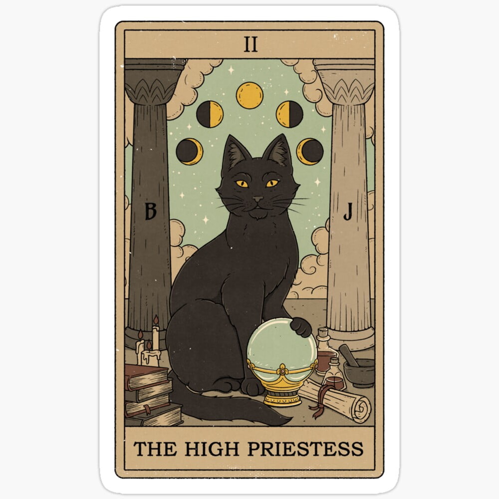 Kira Sticker With The High Priestess - Cats Tarot Glossy Decorative ...