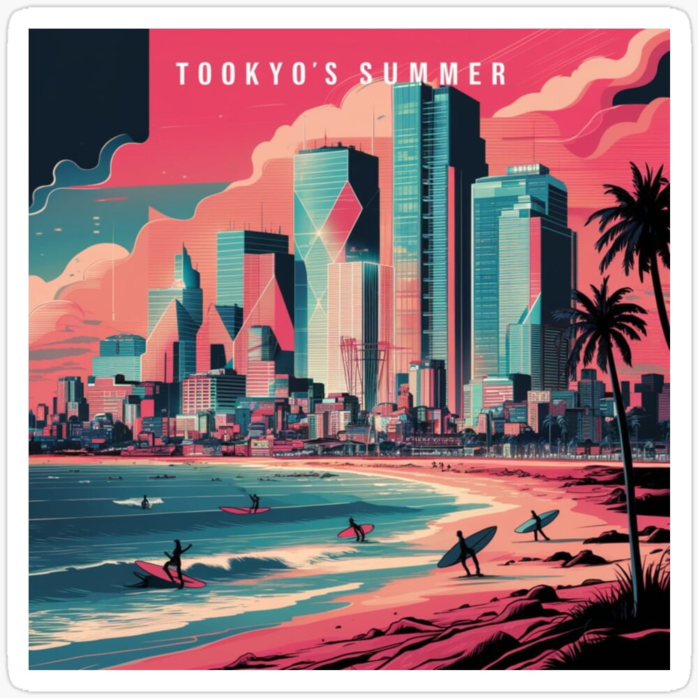 Kira Sticker - Hiroshi Nagai City Pop Exhibition Coastal Beach Vibes City Vaporwave Tokyo 80S ...