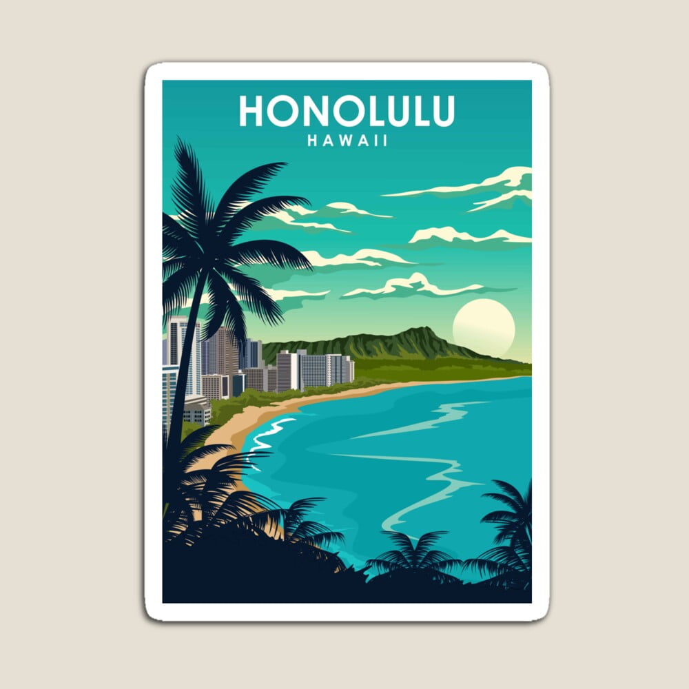 Kira Sticker With Honolulu Hawaii Vintage Minimal City Travel Poster ...
