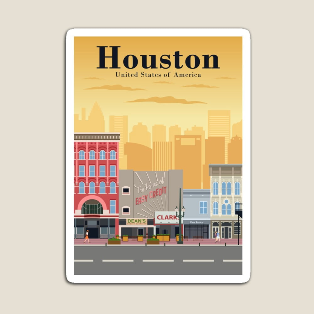 Kira Sticker With Houston Travel Poster In A Vintage And Minimal Retro ...