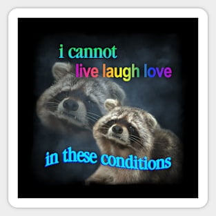 Kira Sticker With I Cannot Live Laugh Love In These Conditions Raccoon ...