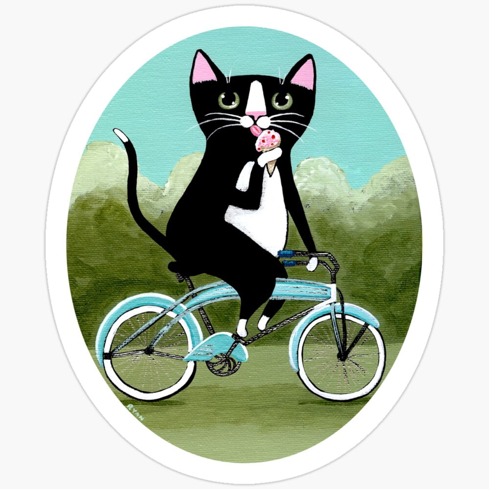 Kira Sticker - Ice Cream Bicycle Cat - Phone Stickers, Waterproof ...