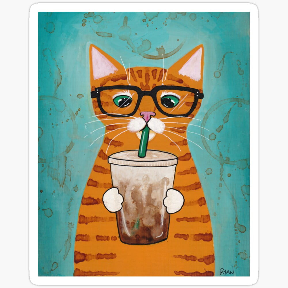 Kira Sticker - Iced Coffee Cat - Phone Stickers, Waterproof Decals ...