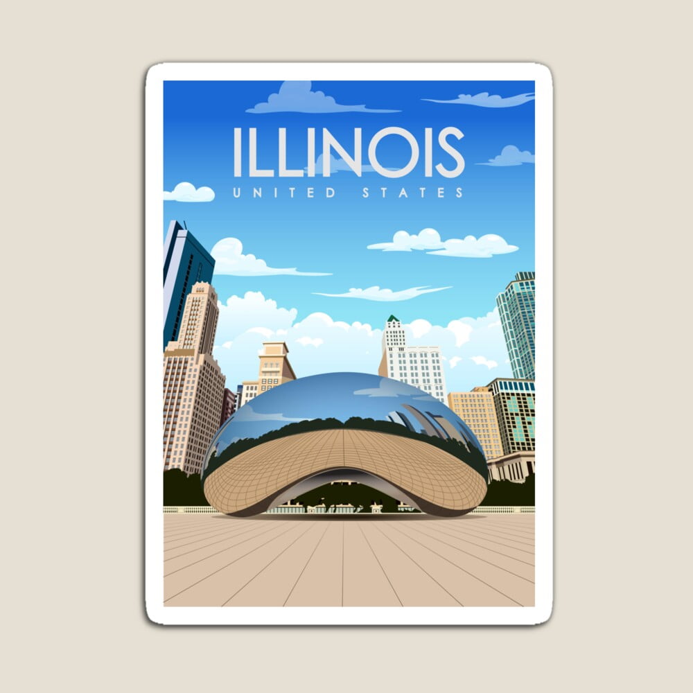 Kira Sticker With Illinois Vintage Minimal Retro State Travel Poster ...