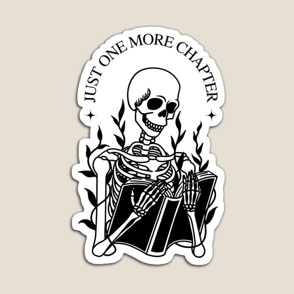 Kira Sticker With Just One More Chapter | Skeleton Reading - Black Background Decorative Laptop ...