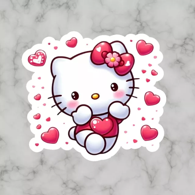 Kira Sticker With Kitty Cat, Cute Fun Pink Heart Hello Adorable Glossy ...