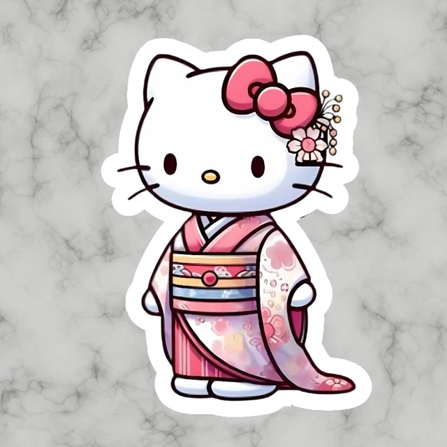 Kira Sticker With Kitty Cat, Kawaii Cute Japanese Kimono Adorable ...