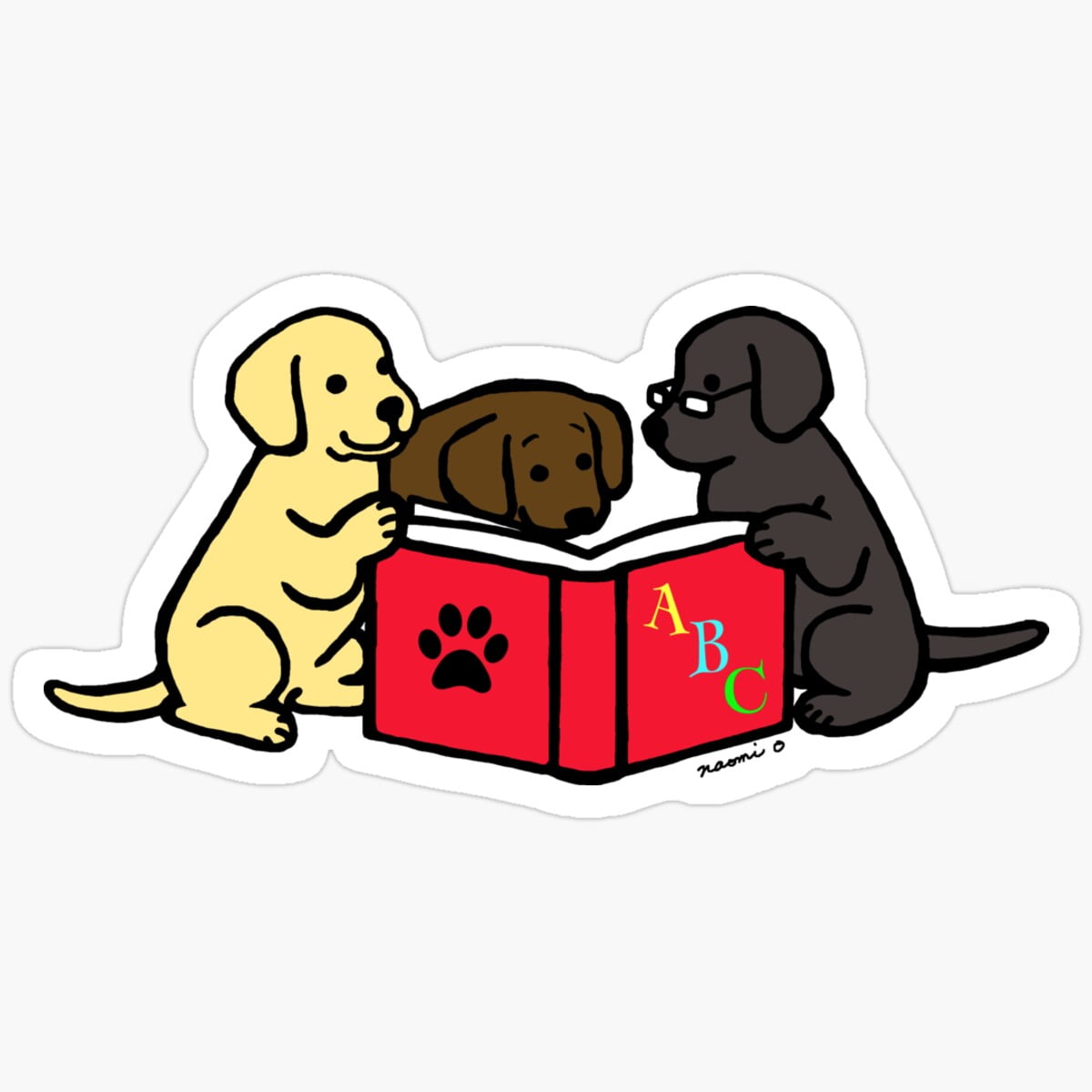 Kira Sticker - Labrador Retriever Puppies Reading Book Sticker, Funny ...