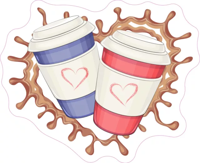 Kira Sticker With Love Coffee Two Cups In Heart Shape Window Decal ...