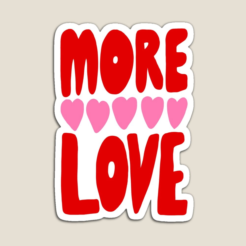 Kira Sticker With More Love Hand Drawn Type In Retro Red, Pretty Pink ...