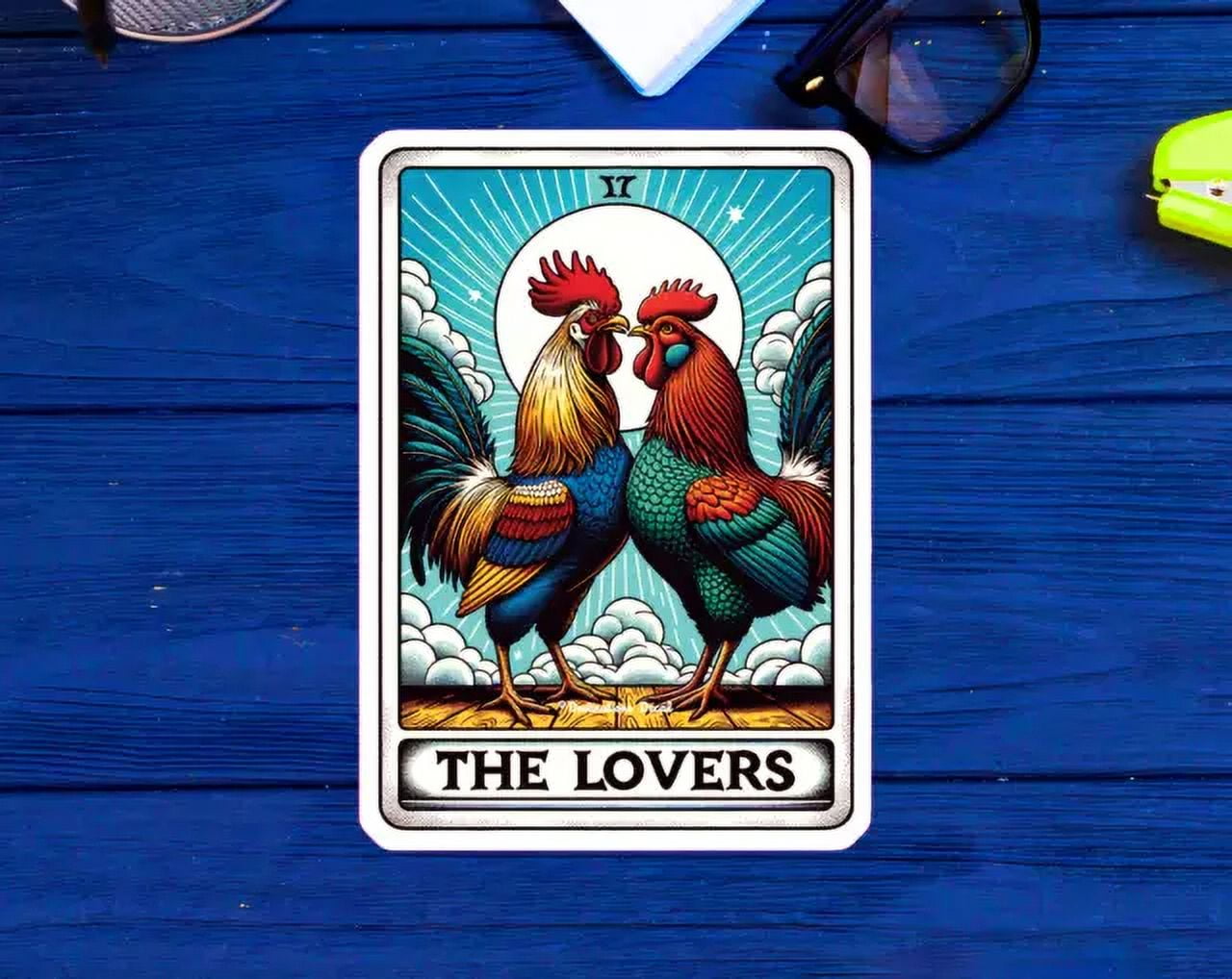 Kira Sticker With The Lovers Chickens Tarot Card Decal Decorative ...