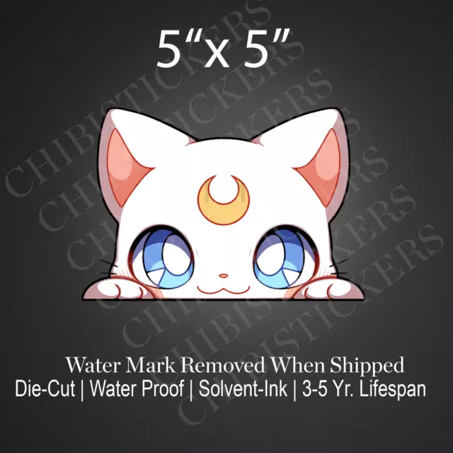 Kira Sticker With Luna Anime White Moon Cat Cute Waterproof Kawaii ...