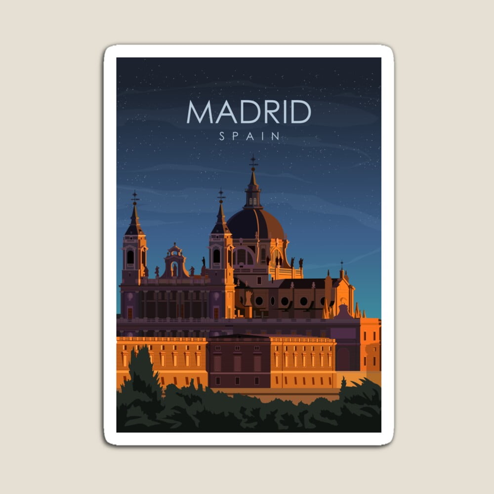 Kira Sticker With Madrid Spain Vintage Minimal Retro Travel Poster At ...